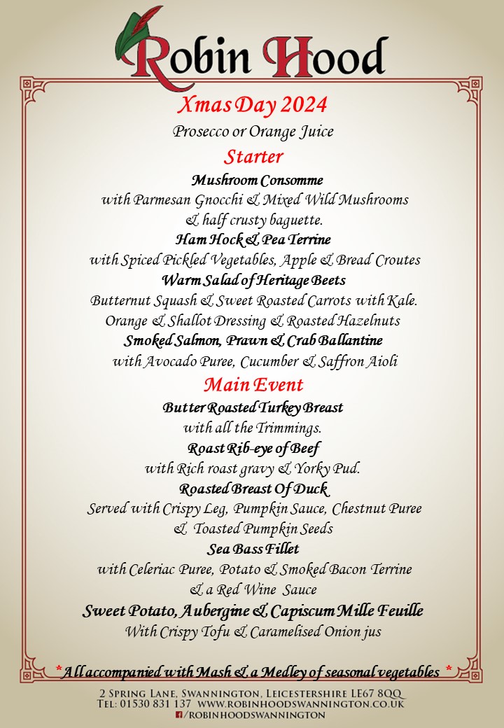 Xmas Day Menu – Robin Hood Swannington